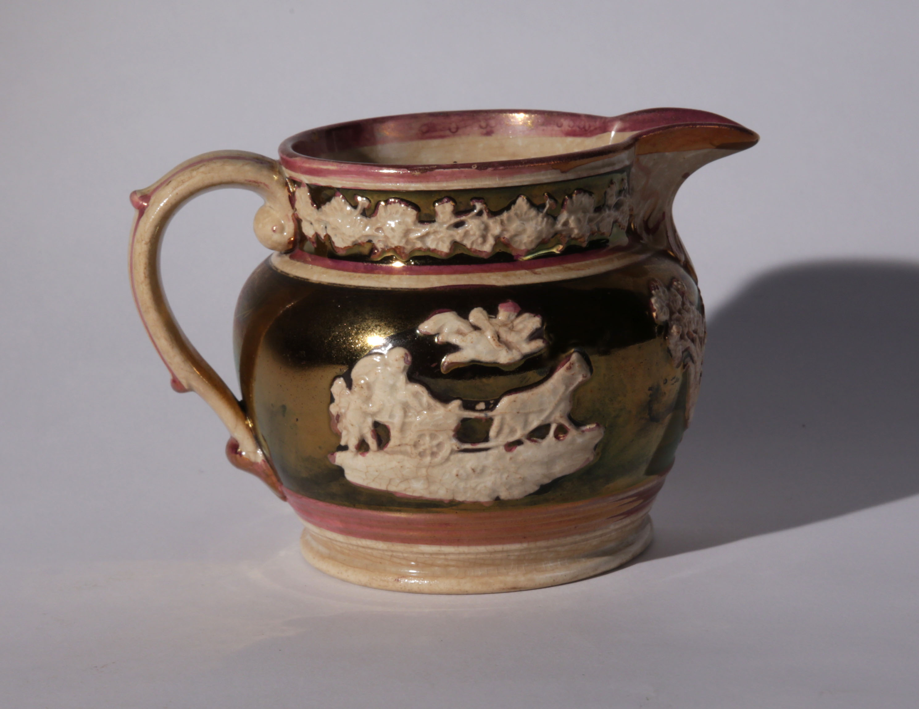 Copper Luster Cream Pitcher with Molded Decoration - Liverant Antiques